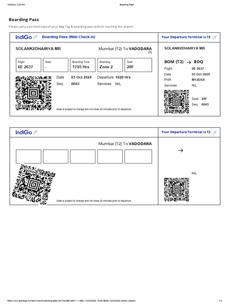 RETURN Boarding Pass FROM DELHI Original | PDF