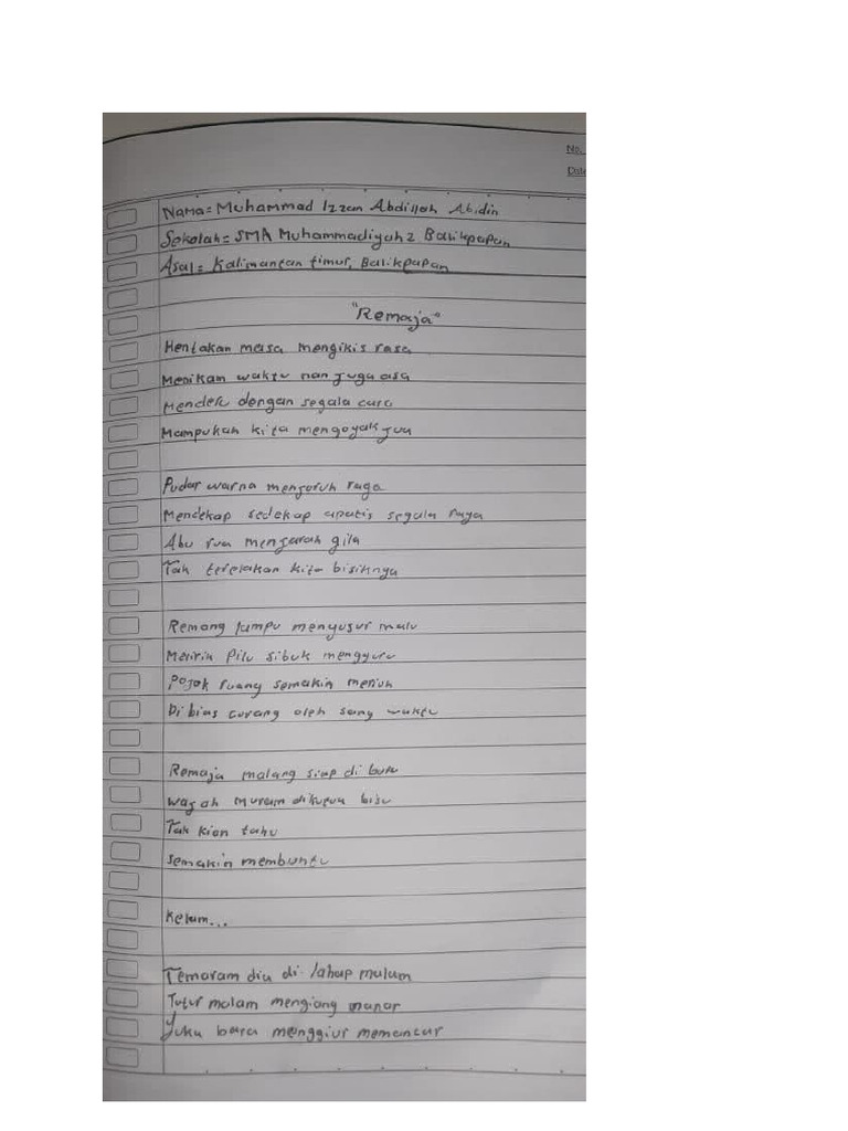 CIPTA PUISI - Muhammad Izzan Abdillah Abidin - SMA Muhammadiyah 2 Al ...