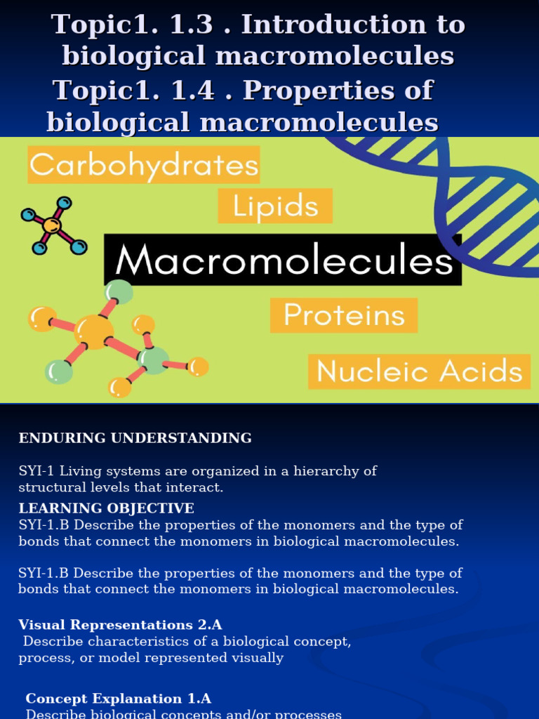Topic 1.3 and 1.4 Introduction and Properties of Macromolecules | PDF