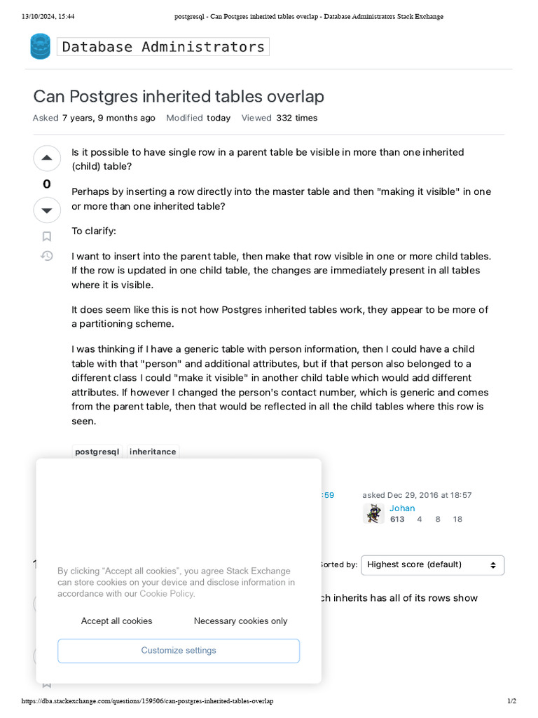 Postgresql - Can Postgres Inherited Tables Overlap - Database Administrators Stack Exchange | PDF
