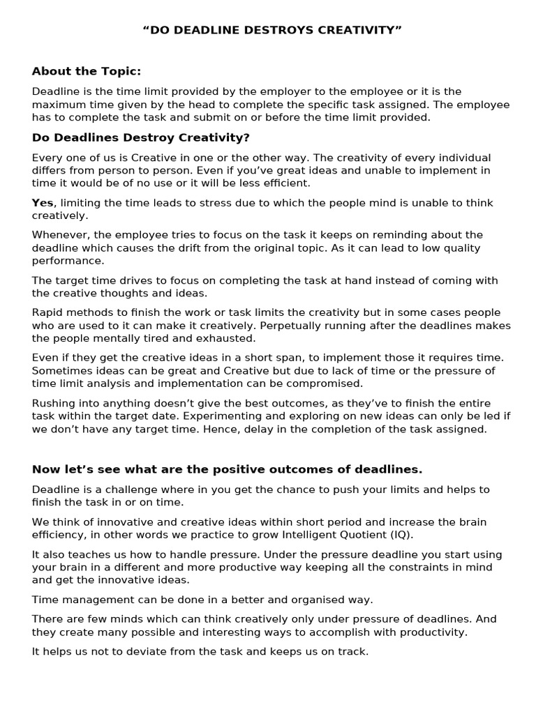 Do Deadline Destroys Creativity | PDF