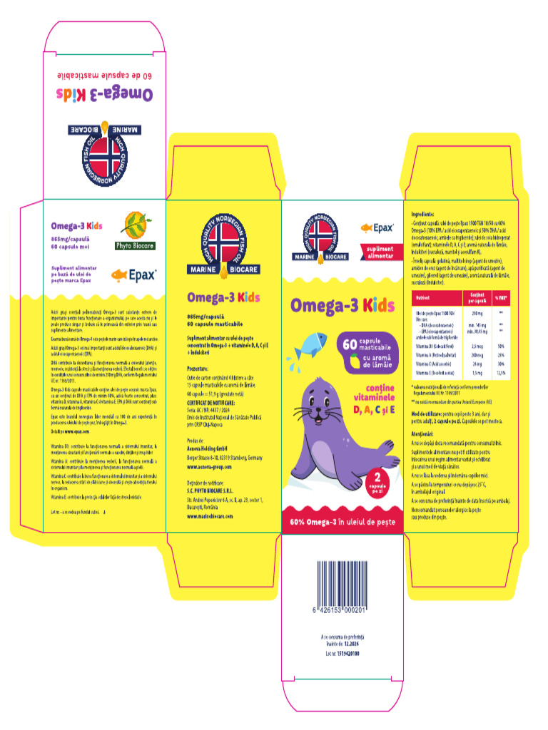 Phyto Biocare Omega 3 Kids 60 Cps Masticabile 1342 | PDF