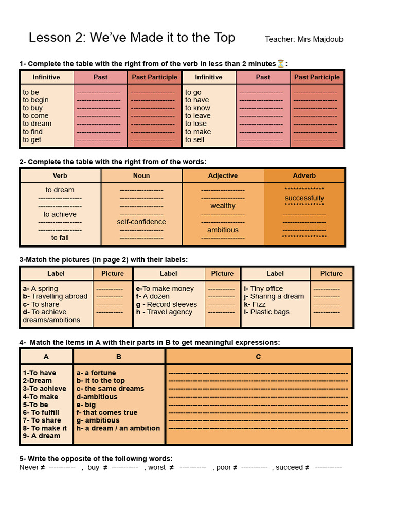 We'Ve Made It To The Top - Vocabulary Worksheet | PDF