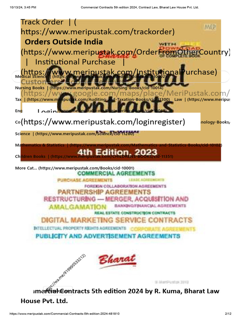 Commercial Contracts Law Bharat Law | PDF