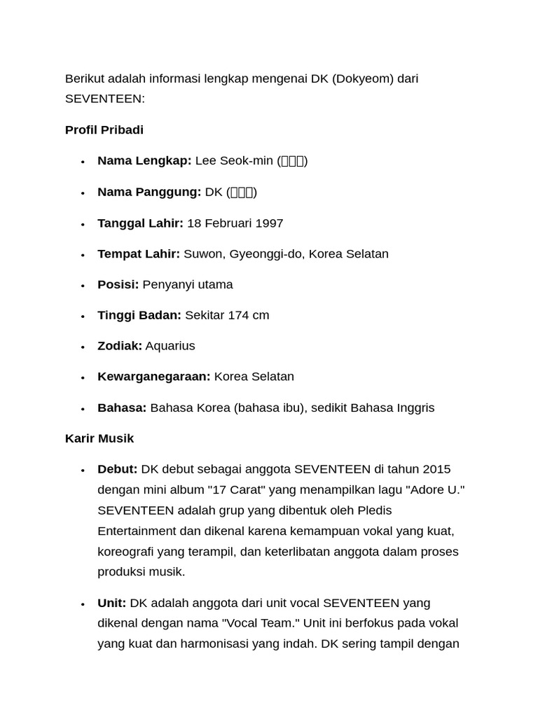 Profil Pribadi Nama Lengkap: Nama Panggung: Tanggal Lahir: Tempat Lahir: Posisi: Tinggi Badan ...