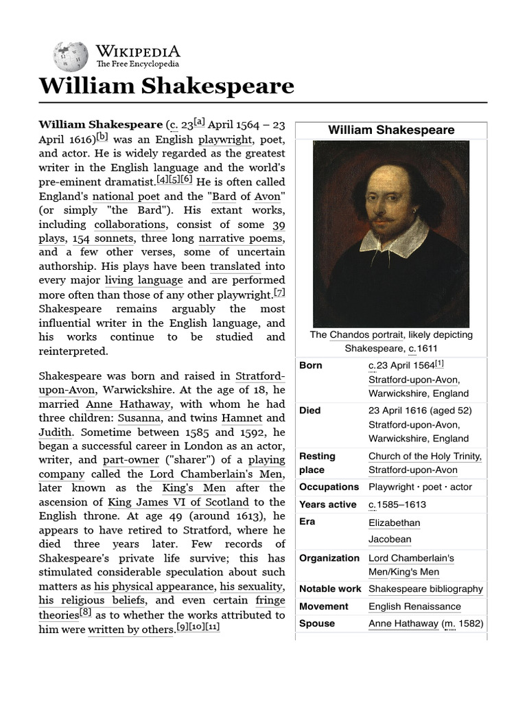 William Shakespeare - Wikipedia | PDF