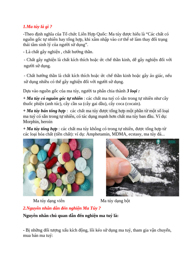1.ma Túy Là Gì ?: 3 Lo I: + Ma Túy Có Ngu N Góc T Nhiên + Ma Túy Bán T NG H P | PDF