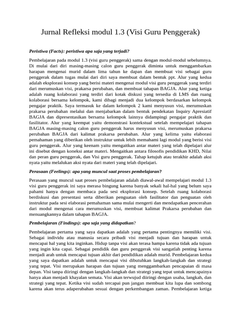 Jurnal Refleksi Model 4F Modul 1.3 | PDF