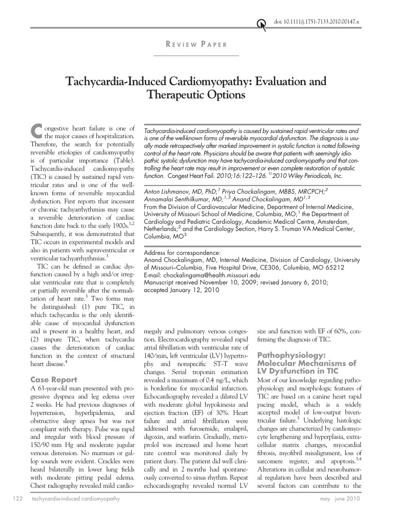 Congestive Heart Failure - 2010 - Lishmanov - Tachycardia Induced Cardiomyopathy Evaluation and ...
