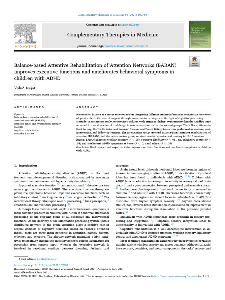 Balance Baran - ADHD | PDF