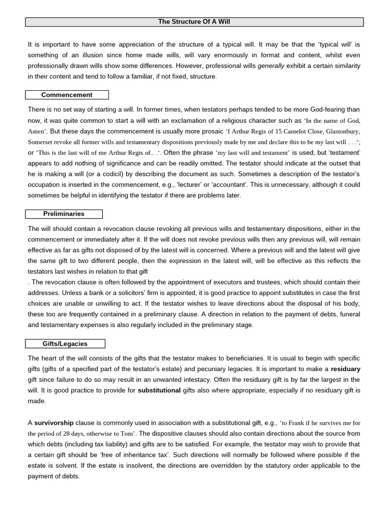 Lecture 3 - The Structure Of Wills | PDF