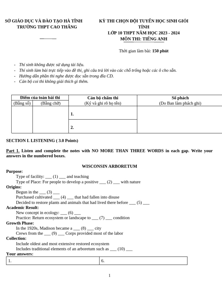 Tiếng Anh 10 HSG TRƯỜNG | PDF