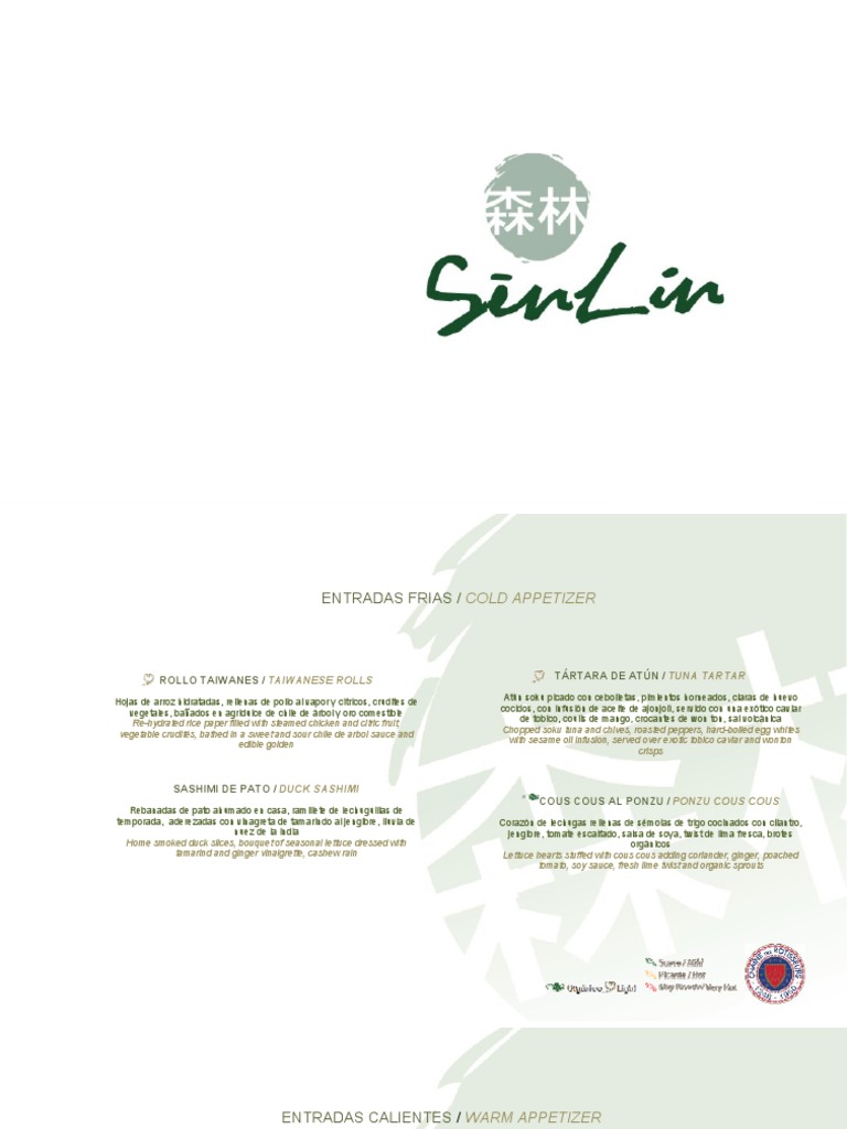 Grand Velas Riviera Maya All-Inclusive Dining: Sen Lin Menu | PDF ...