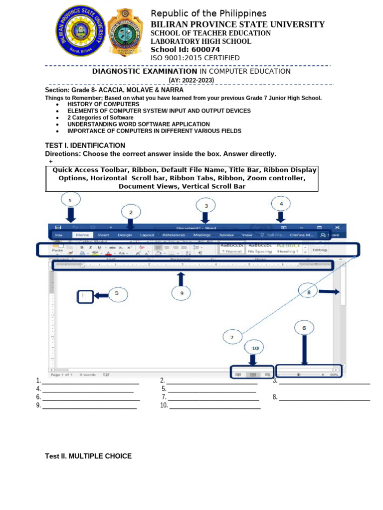 Grade 8 DIAGNOSTIC EXAMINATION | PDF