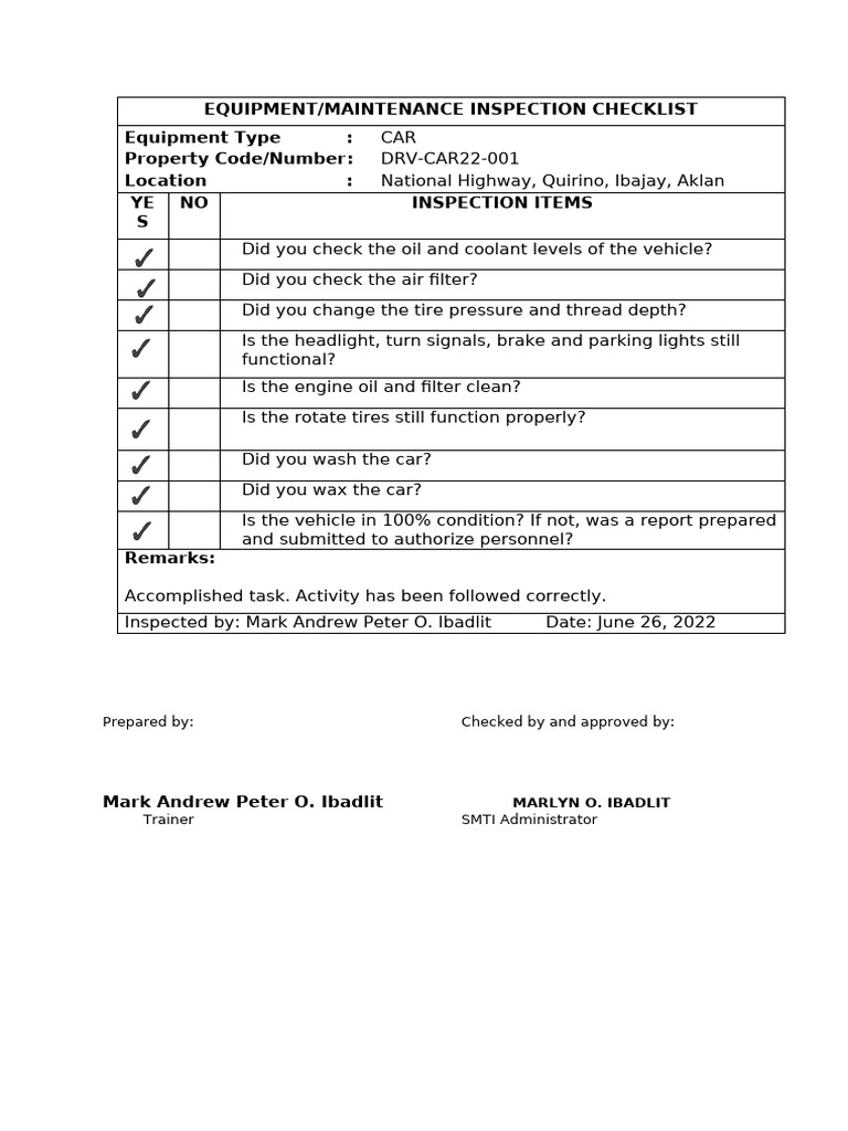 3 Equipment Maintenance Checklist Ok | PDF