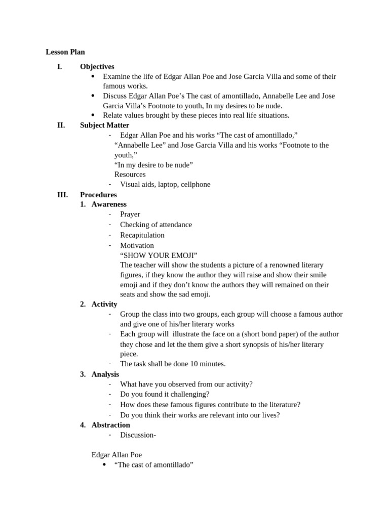 Lesson PLan. Maam Alta | PDF