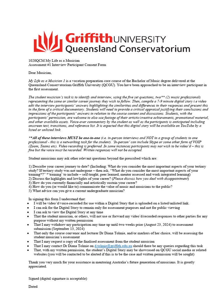 1020QCM Interview Participant Consent Form 2024 | PDF