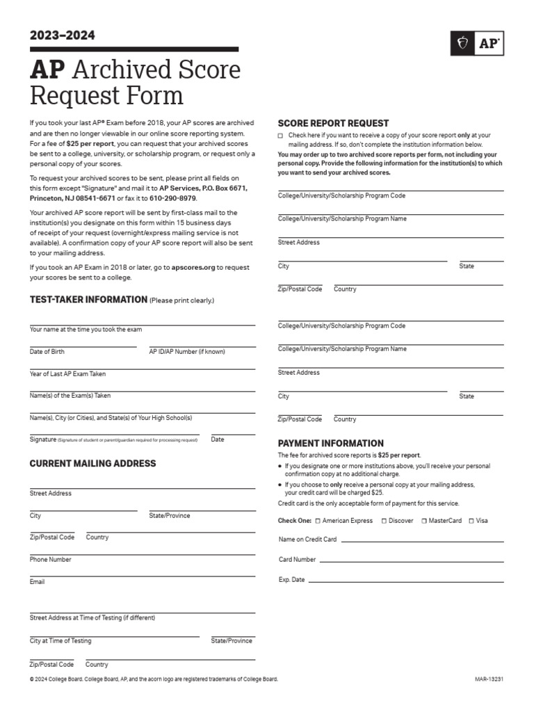 Ap Archived Score Request Form | PDF