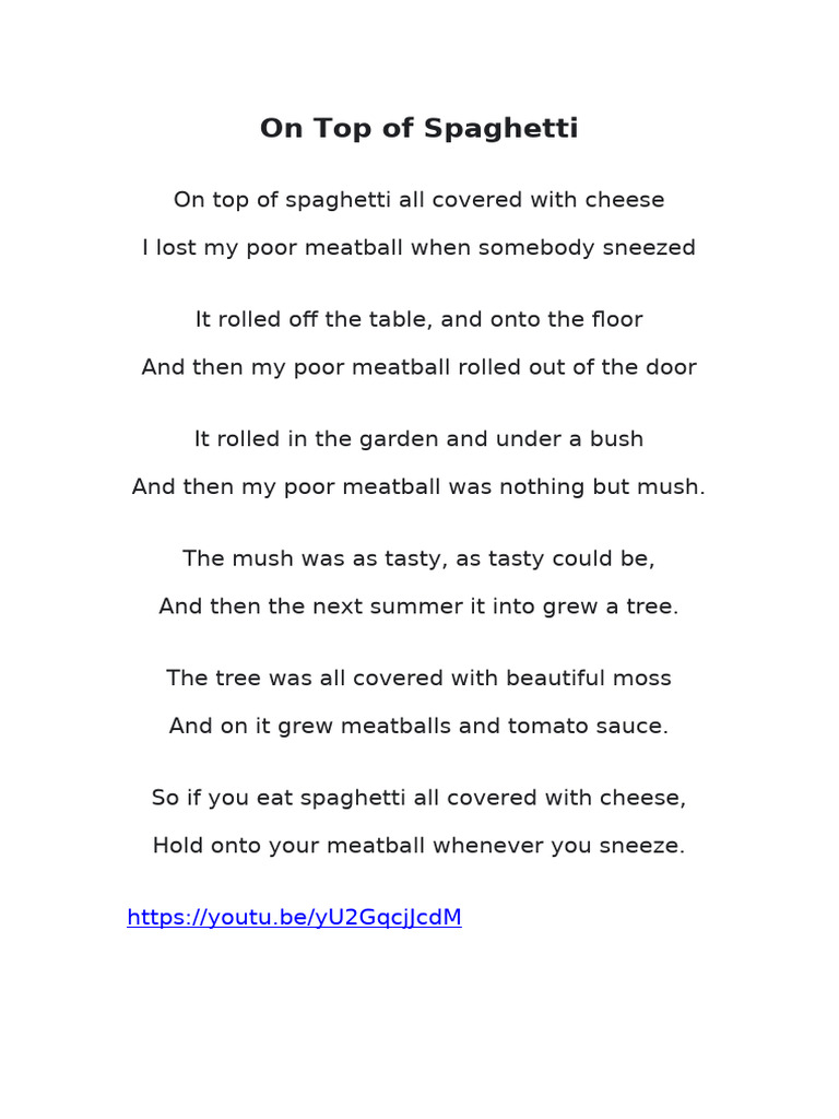 On Top of Spaghetti With Lyrics | PDF