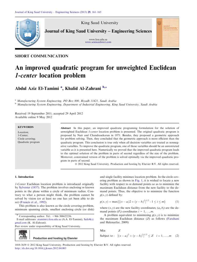 An Improved Quadratic Program For Unweight - 2013 - Journal of King Saud Univers | PDF