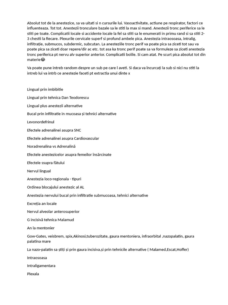 ANESTEZIE Examen | PDF