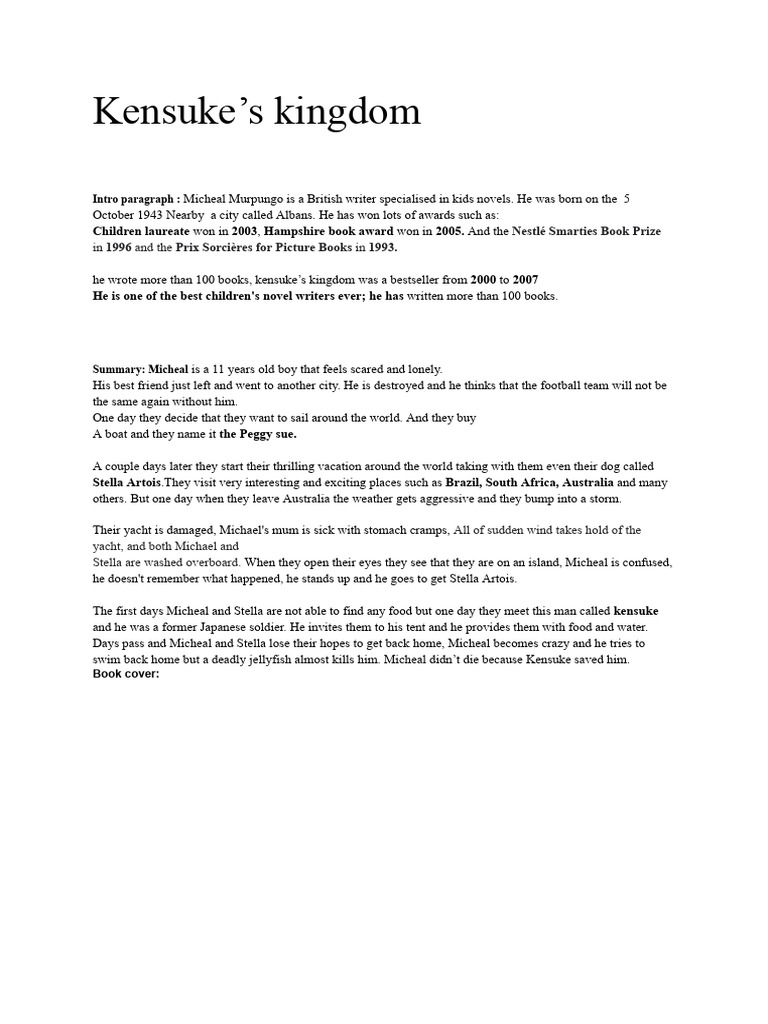 Kensuke's Kingdom | PDF | Mystery, Thriller & Crime Fiction | General ...