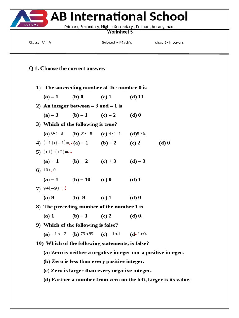Chap 6 - Integers | PDF