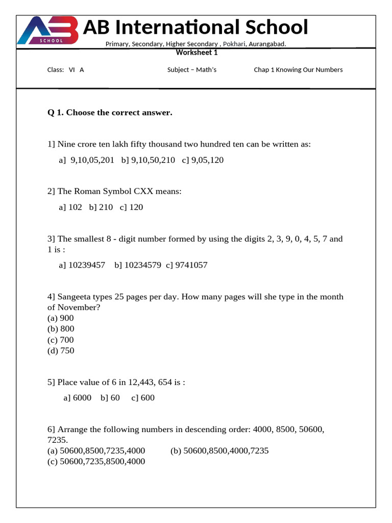 Chap1 Knowing Our Numbers | PDF