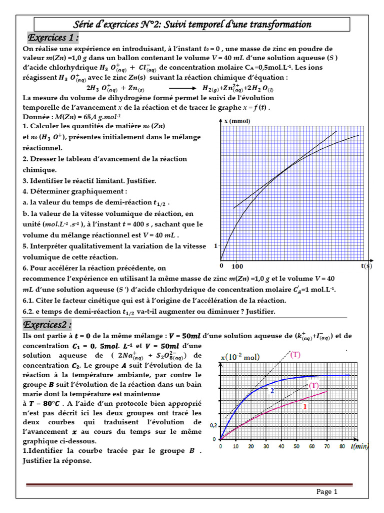 Serie D'exercices Suivi Temporel 2 Bac SM-PC | PDF