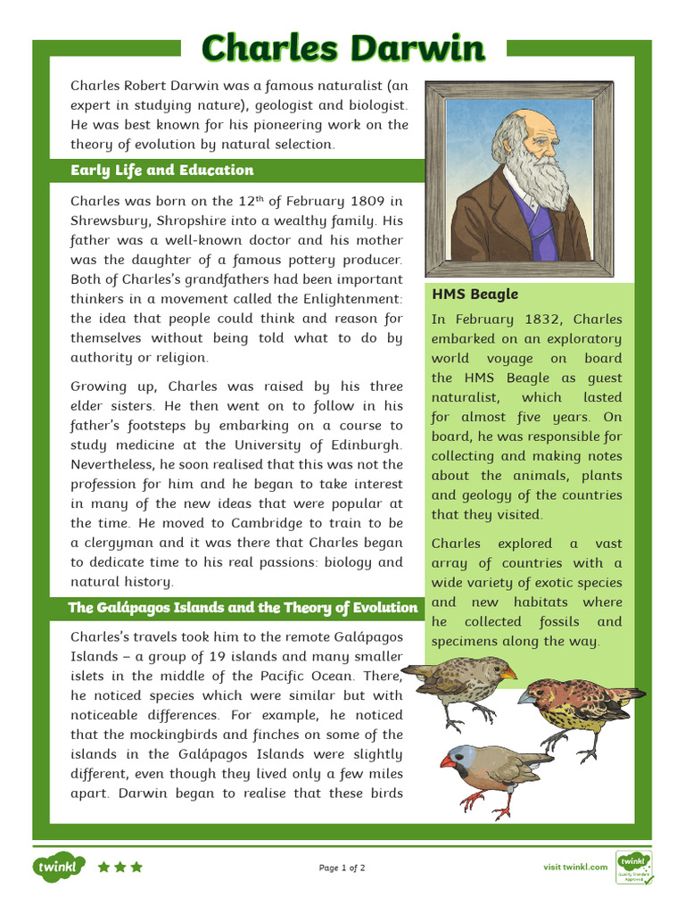 Charles Darwin Comprehension | PDF