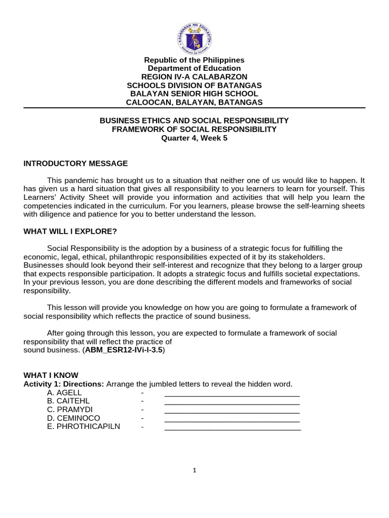 Business Ethics Q4 WK 5 Checked | PDF | Stakeholder (Corporate ...