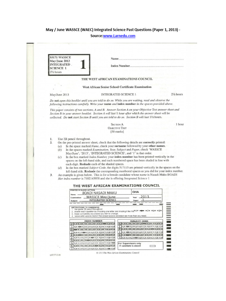May June WASSCE WAEC Integrated Science Past Questions 2013 Paper 1 | PDF