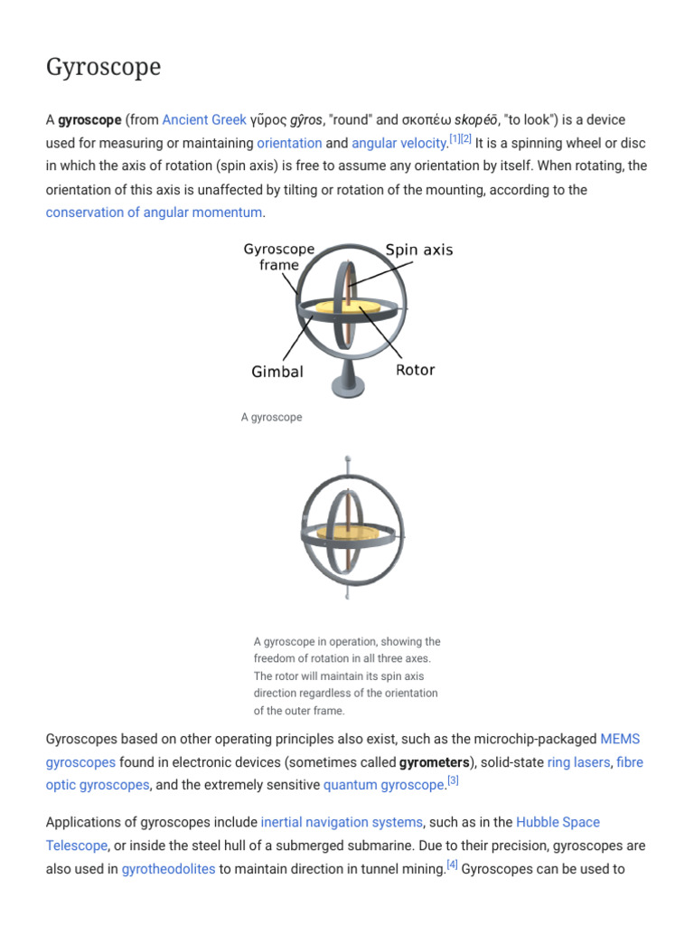 Gyroscope - Wikipedia | PDF