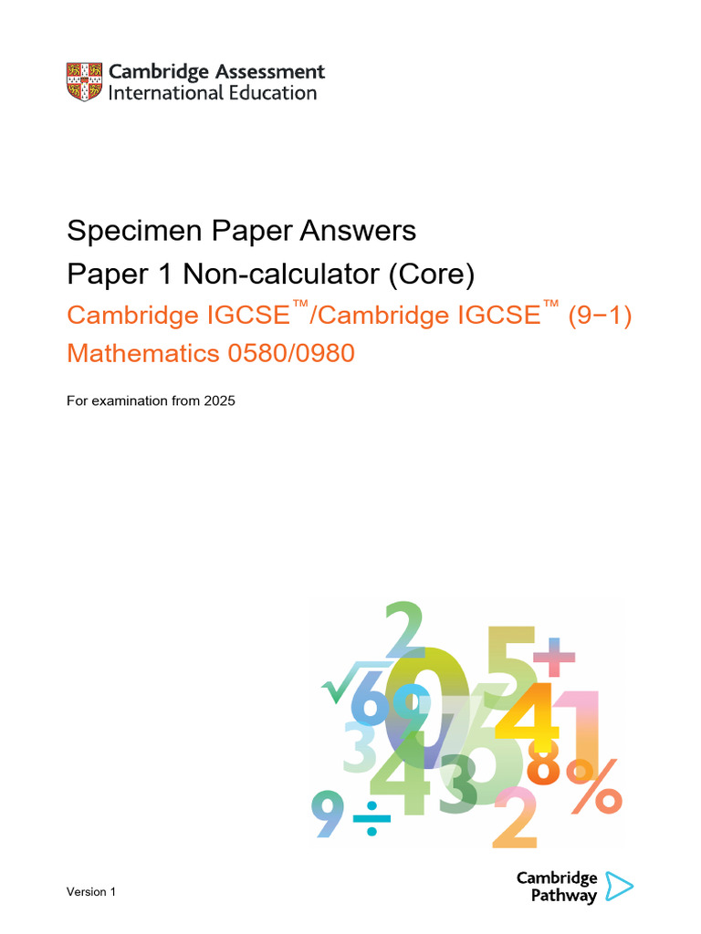 0580 Specimen Paper Answers Paper 1 (For Examination From 2025) | PDF