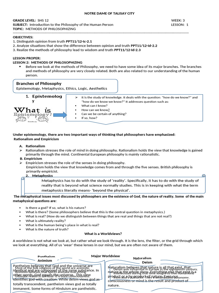 PHILO Lesson 1 Week 3 4 | PDF