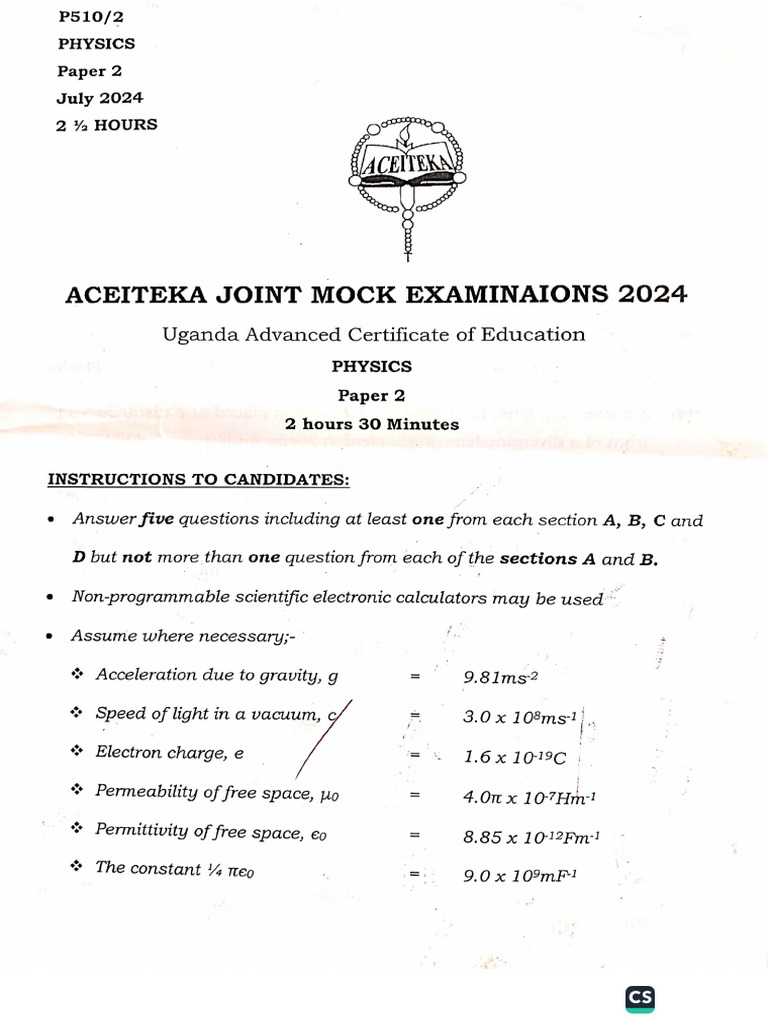 Aceiteka Mock Physics 2 2024 | PDF