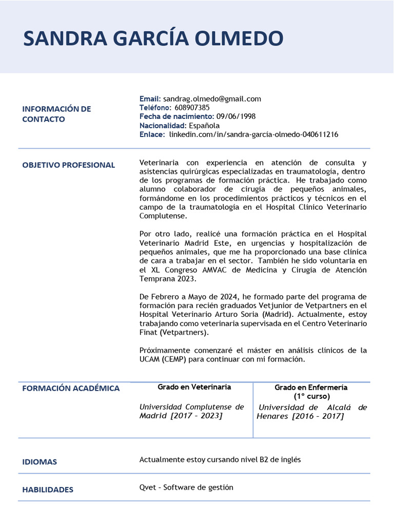 CV Sandra Garcã - A Olmedo | PDF