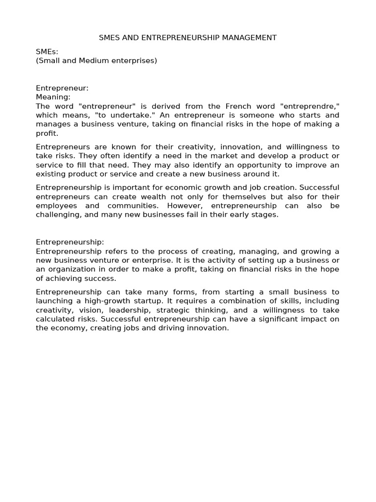 Entrepreneurship & Sme Management | PDF