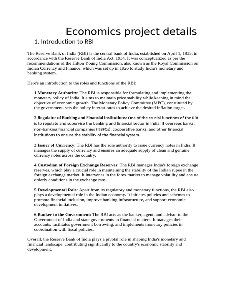 Economics Project Details | PDF