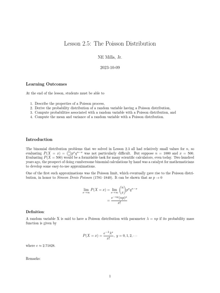 Lesson 2.5 The Poisson Distribution | PDF