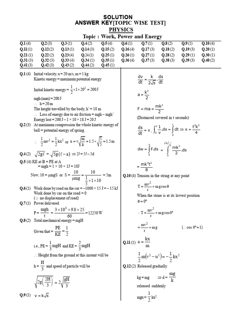 11th Phy CH-6 Key-1 | PDF