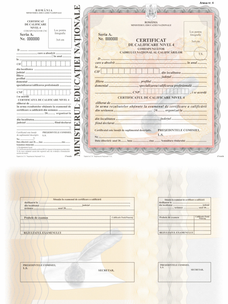 ANEXA 4 - Certificat de Calificare Profesionala Nivel 4 | PDF