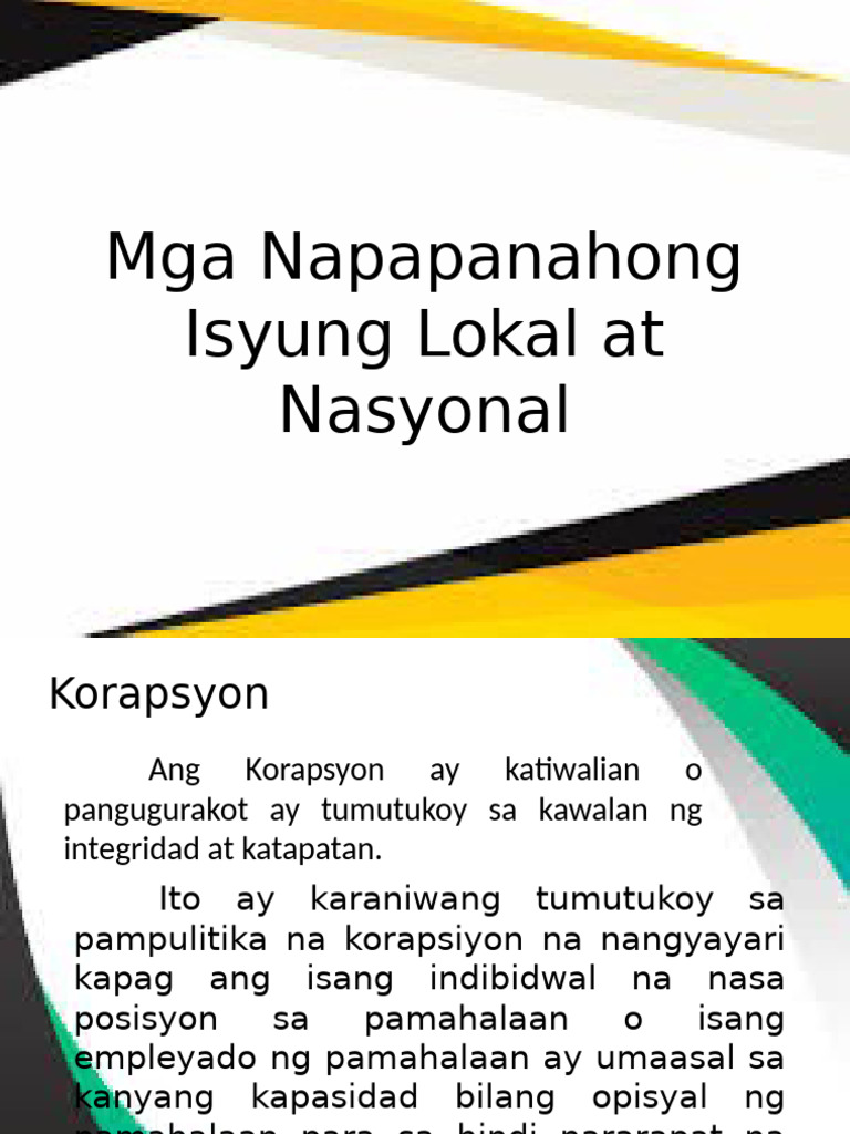 Mga Isyung Lokal at Nasyonal (Korapsyon at Kapaligiran) | PDF