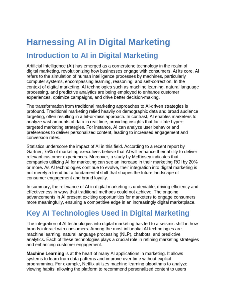 Harnessing AI in Digital Marketing | PDF Harnessing AI in Digital Marketing | PDF