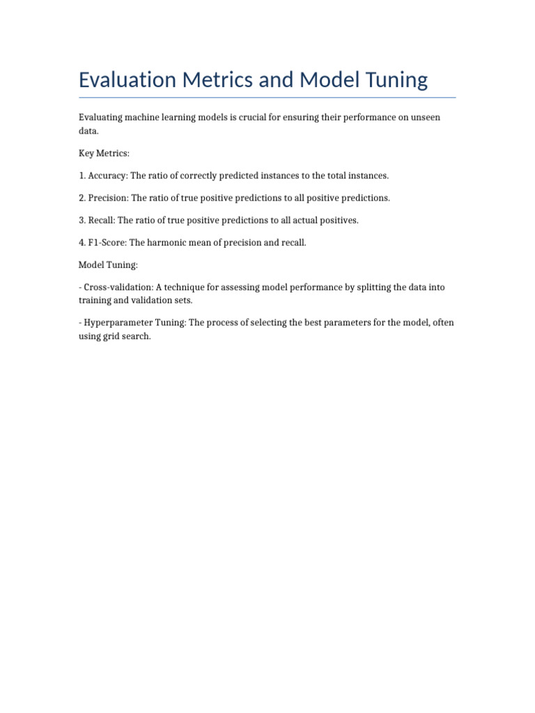 Evaluation Metrics and Model Tuning | PDF