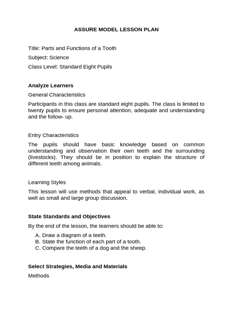 Assure Model Lesson Plan | PDF | Teachers | Lesson Plan