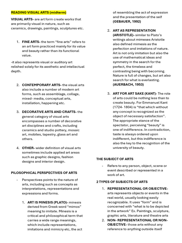 READING VISUAL ARTS (Notes) | PDF | Sculpture | The Arts