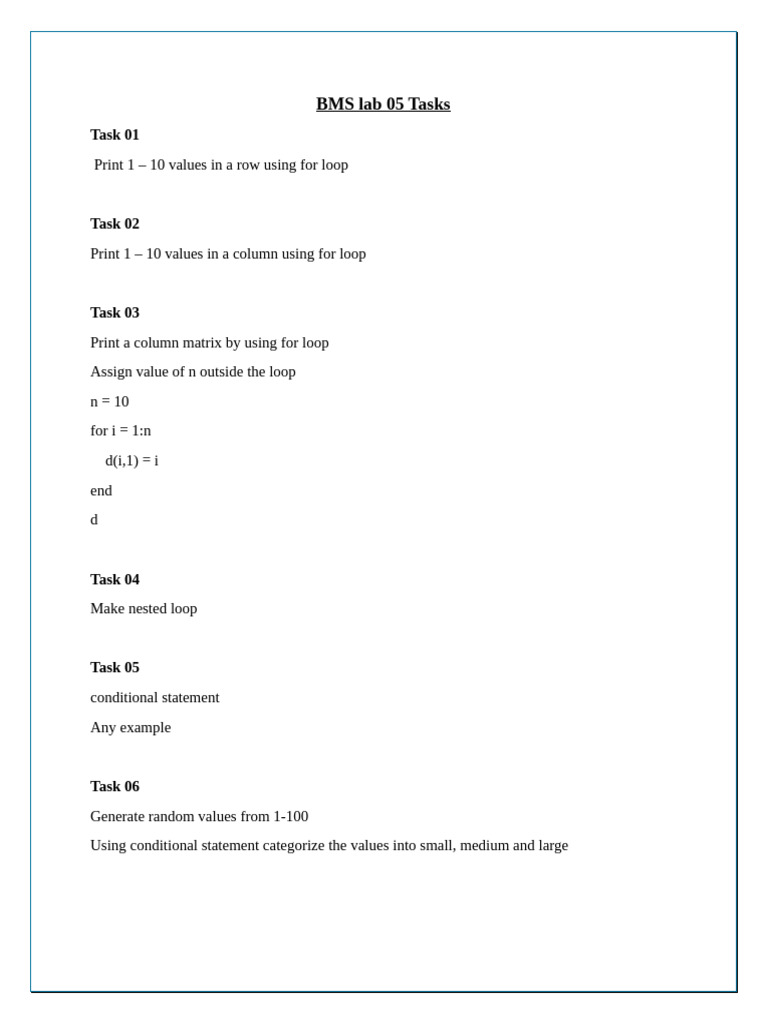 BMS Lab 05 Tasks | PDF