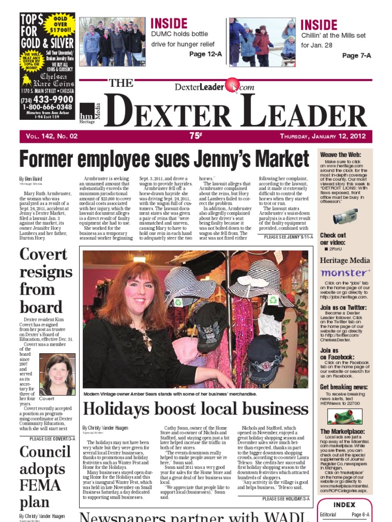 Dexter Leader Front Page Jan. 12, 2012 | Download Free PDF | News ...