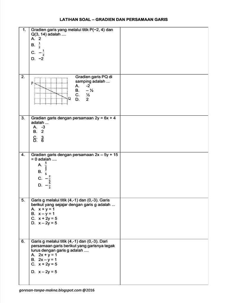PDF Lat Soal Gradien Dan Pers Garis - Compress | PDF